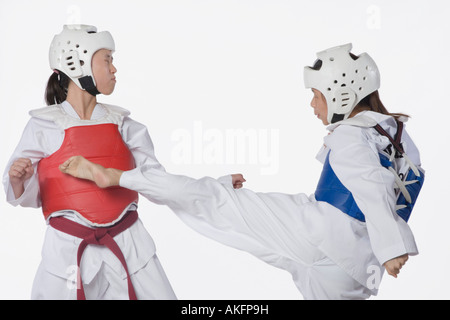 Side profile of two taekwondo players bowing each other Stock Photo - Alamy