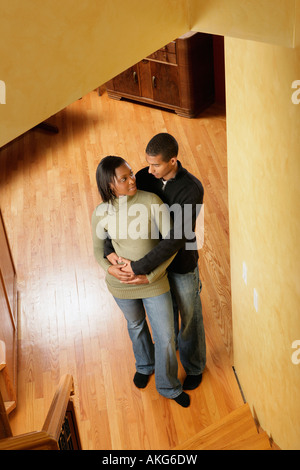 High angle view of couple standing in hall Stock Photo - Alamy