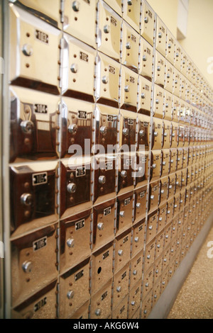 Chrome metal lockboxes mailboxes Stock Photo - Alamy