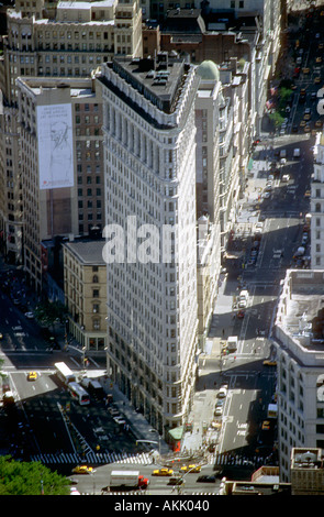 Flatiron Building (Beaux-Arts style) south facade at sunset showcasing ...