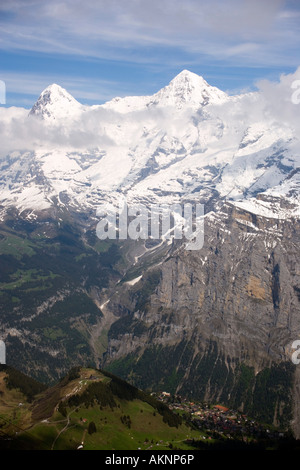 Murren 1650 m to Eiger 3970 m Monch nd Jungfrau 4Bernese Oberland highlands Canton of Bern ...