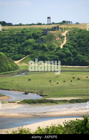 Pennard Castle on Pennard Burrows from Pennard Pill on Three Cliffs Bay ...