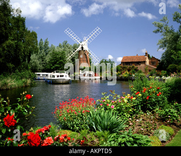 Hunsett Mill with a traditional broads cruiser, River Ant, The Broads ...