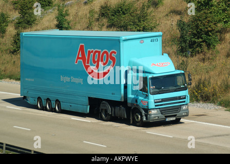 M25 motorway Argos lorry truck towing trailer Stock Photo - Alamy