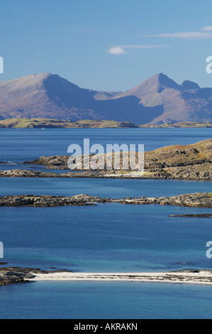 Isle of Rum viewed from Bay of Laig Isle of Eigg Scotland May 2012 ...