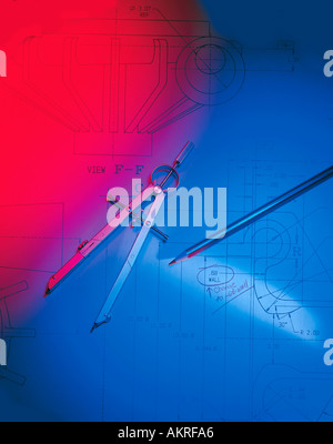 Drafting tools blueprints Stock Photo - Alamy