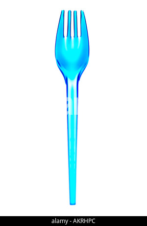 A vertical shot of plastic forks and a knife on a yellow background ...