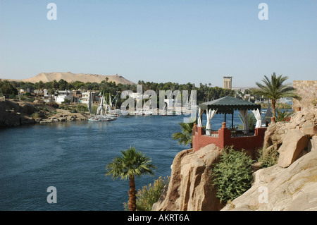 View from the terrace of the Old Cataract Hotel in Aswan overlooking ...