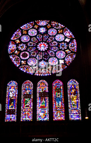 Stained glass windows from Chartres Cathedral, France. Show the virgin ...