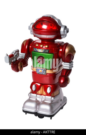 Toy Robot, red plastic walking robot Stock Photo - Alamy