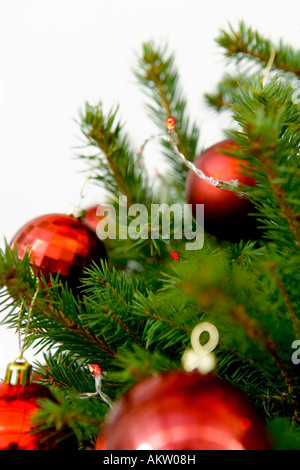Christmas background - fir tree and decorations on blue top view Stock ...