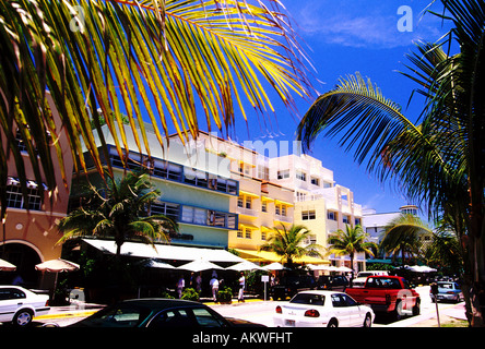 Pastel color buildings on Ocean Drive, in the famous Art Deco District ...