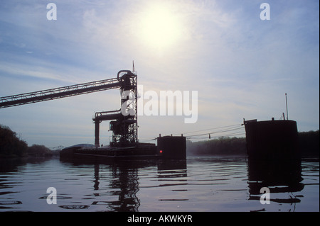 Grain loading facility and barges along the Illinois River In Stock ...
