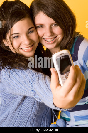happy funny teen girls in casual checkered shirt carry backpack, school ...