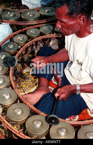 Playing Cambodian traditional musical instrument Kong toch at Wat Phnom ...