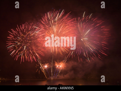 Colourful explosion of big fireworks and rockets at the annual Plymouth ...