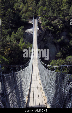 Suspension bridge made of steel cable, Handegg, Grimsel Pass, canton of ...