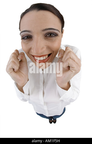 Full length photo of lucky funny girl dressed green t-shirt walking ...