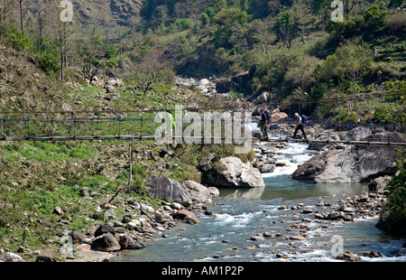 Syange village and Marsyangdi river. Annapurna circuit trek. Nepal ...