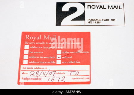 Royal Mail Sticker Used On Mail When Addressee Has Gone Away Stock ...