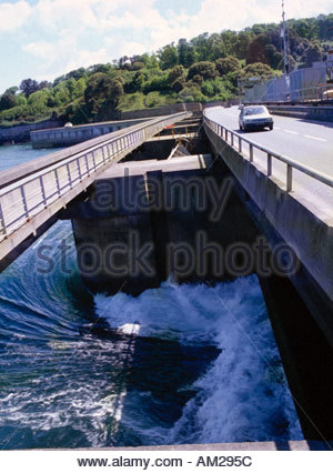 The Rance tidal power station near Saint-Malo in Brittany, France, with ...