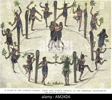 Indian Ritual Dance by Algonquian Native Americans;. Watercolor, c1585 ...