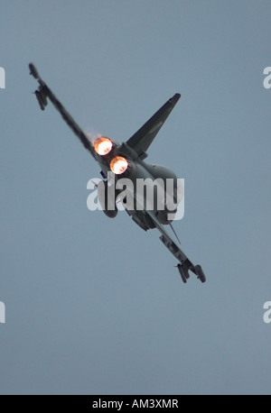 Rear view of an RAF Eurofighter Typhoon fighter jet on display at an ...