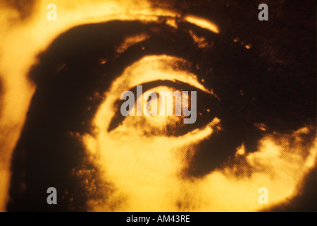Special effects of statue eye posterized in blue and black Stock Photo ...