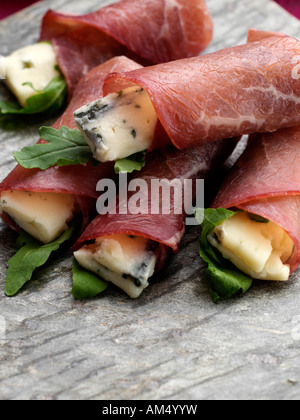 Bresaola salted beef fillet canapes gourmet editorial food Stock Photo ...