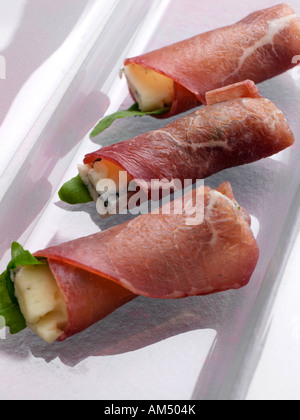 Bresaola salted beef fillet canapes gourmet editorial food Stock Photo ...