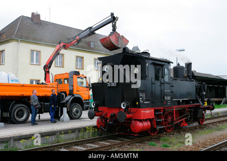 Coal loading of a steam engine on the north yorkshire moors railway ...