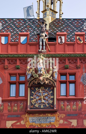 Red walls of Basel Town Hall with historical frescoes, Switzerland ...