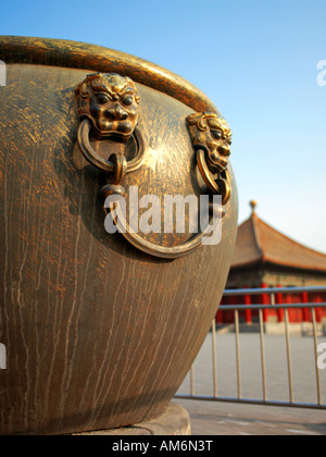 An ancient ornamental bronze, large Chinese cauldron in the Forbidden ...