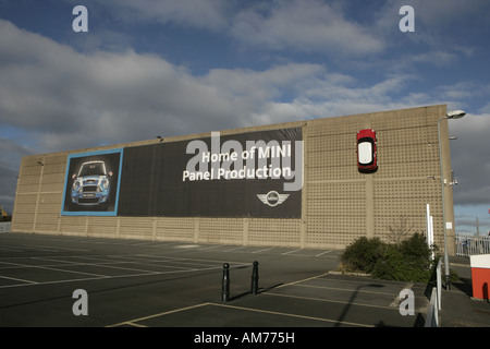 A BMW Mini car on the outside wall of the factory in Swindon that make ...
