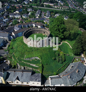 Aerial photograph of Totnes High Street, surrounded by the River Dart ...