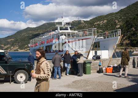Dafni, port of Karea, capital of Mount Athos, Halkidiki peninsula ...