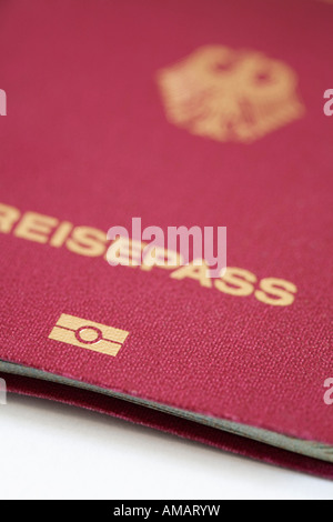 Close-up shot of a German passport. Travel documents and passports on ...