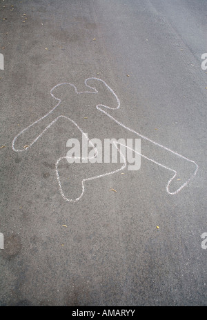 a body outline on the road Stock Photo - Alamy