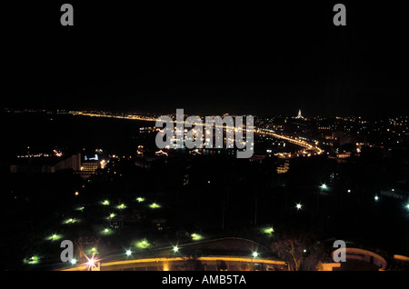 Algeria, Night view of city and port from Place de la Grande Poste ...