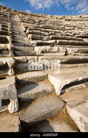 Limestone seating ancient Greek theatre at sanctuary Asklepios ...