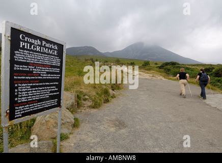 Notice at the base of Croagh Patrick mountain detailling the rituals a ...