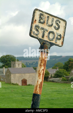 Old fashioned British bus stop sign Stock Photo - Alamy