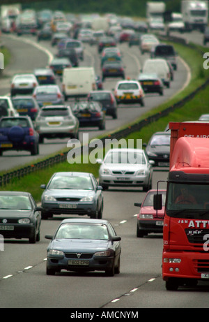 Traffic vehicles driving M4 motorway view east from near Dauntsey ...