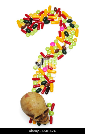 pills, question, symbol, symbol for the questionable future of medicine ...