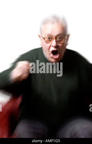 Old man shouting out a goal (isolated white background Stock Photo - Alamy