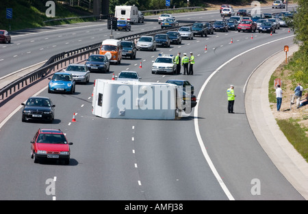 Motorway accident caravan overturned on M27 causing delays Stock Photo ...