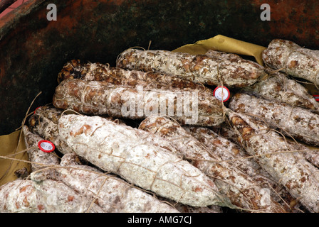 A selection of salumi on display in a shop in Italy Stock Photo - Alamy