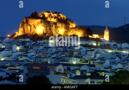 Ardales village at twilight, showing the large Limestone Promontory ...