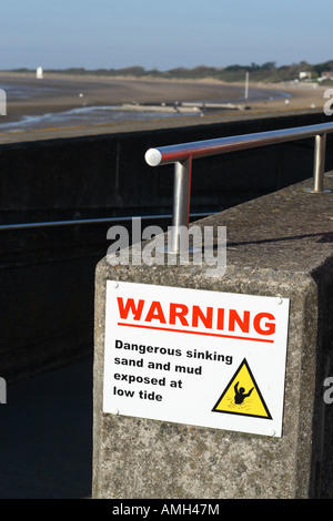 Sinking sand warning sign on sandy beach Stock Photo - Alamy