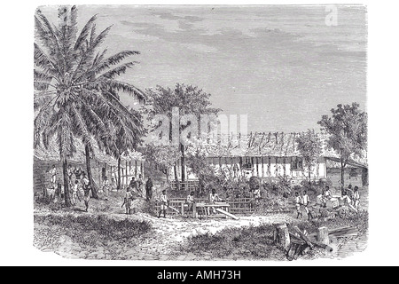 1890 Gaboon Gabon Gabonese settlement village west Africa African ...